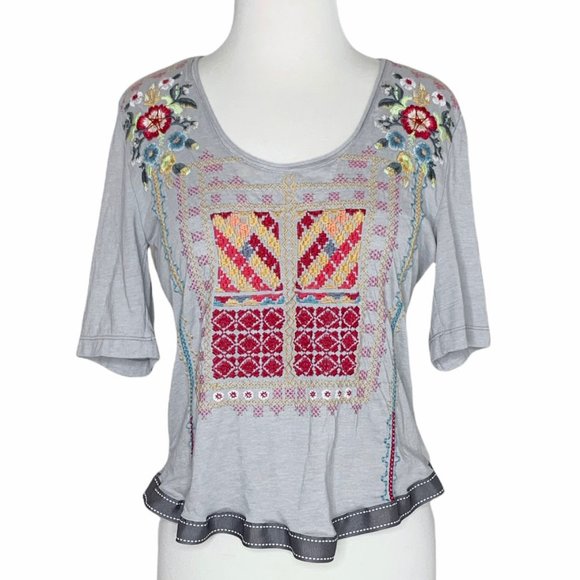 Johnny Was | Tops | Johnny Was Jwla Gray Embroidered Top | Poshmark